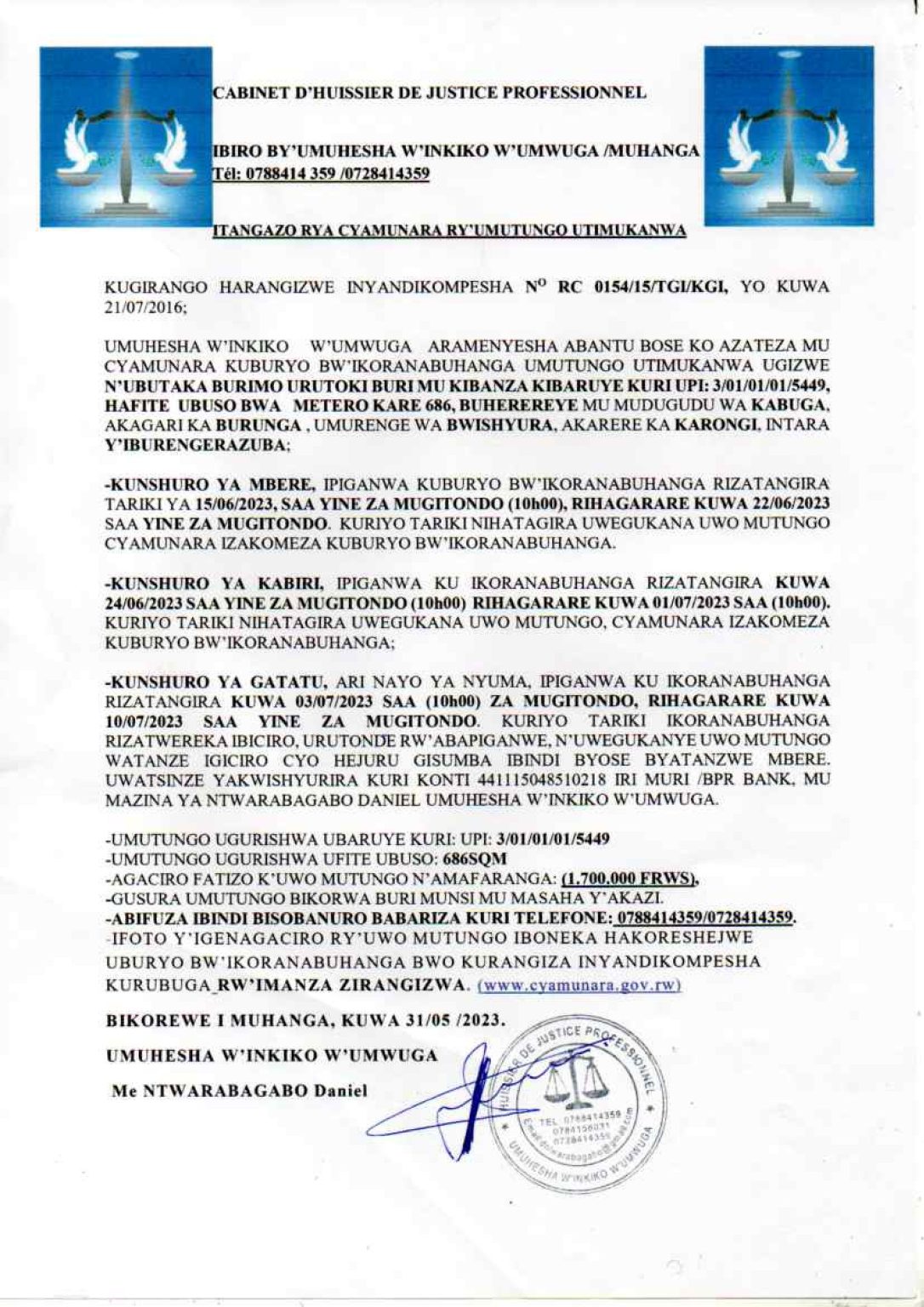 Cyamunara y'ubutaka burimo urutoki bubaruye kuri UPI: 3/01/01/01/5449 ...